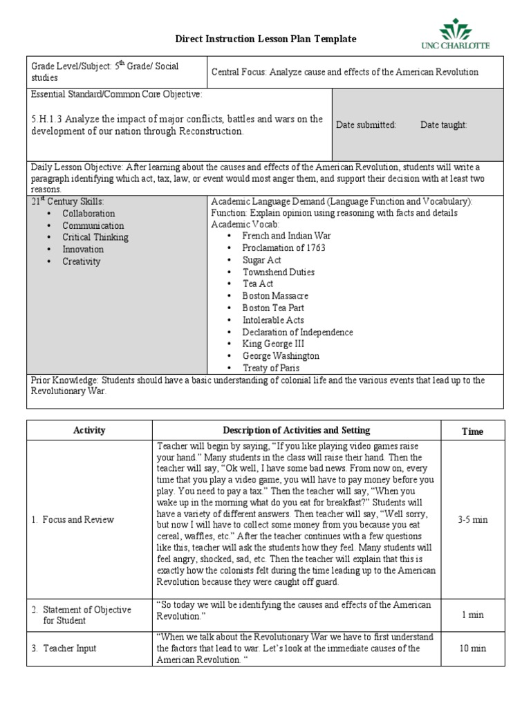 5th Grade American Revolution Lesson Plan | PDF | American Revolution ...