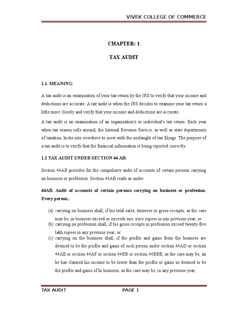 Audit Project TAX AUDIT | Financial Audit | Auditor's Report