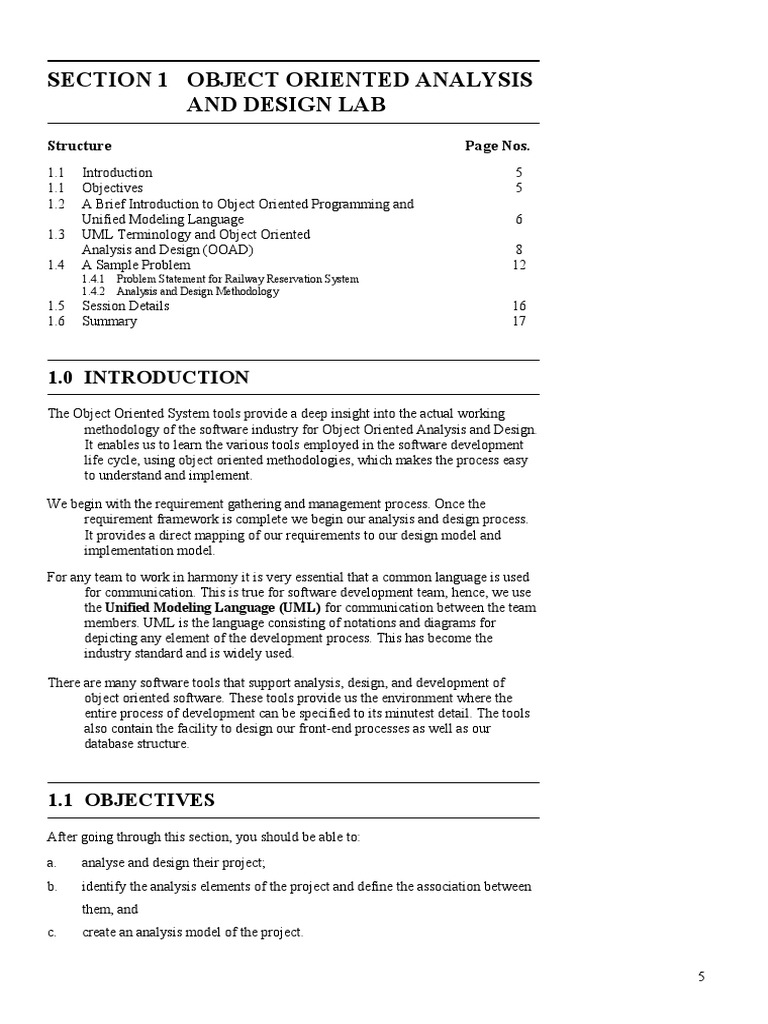 Section 1 Object Oriented Analysis and Design Lab: Structure Page Nos ...