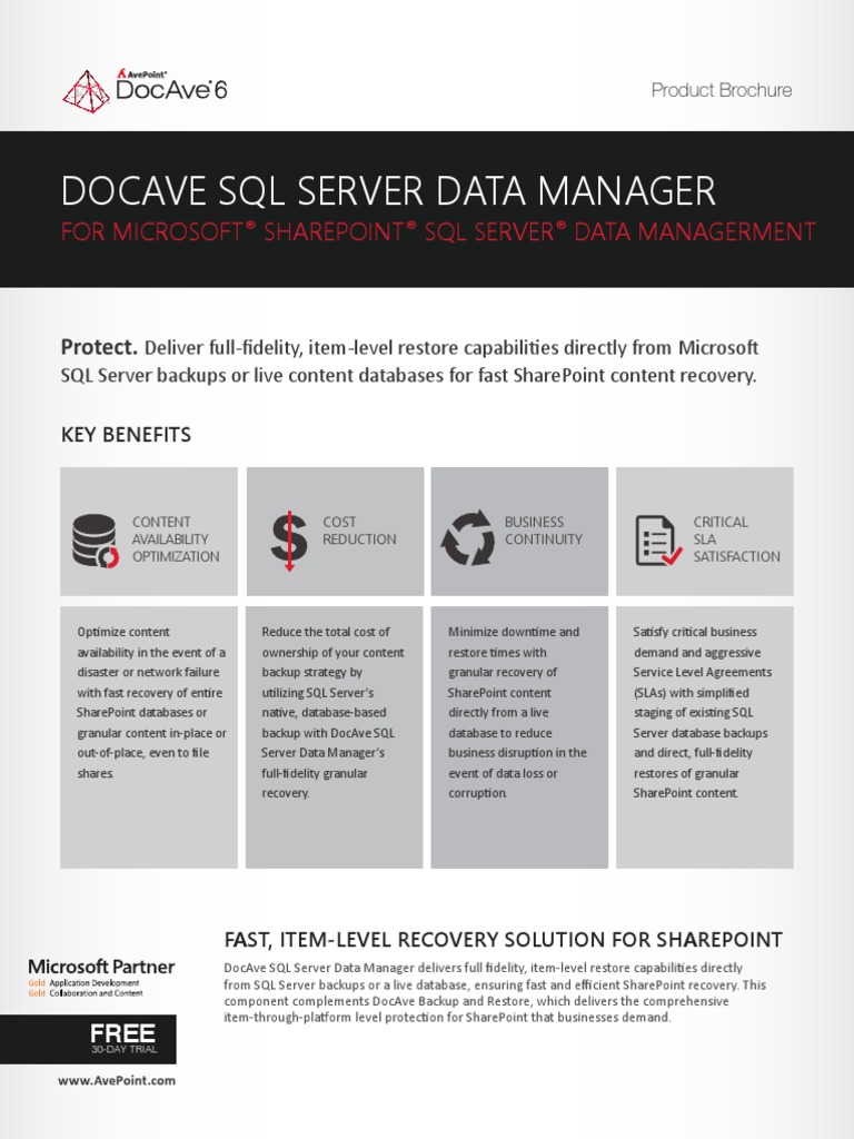 DocAve 6 SQL Server Data Manager | PDF | Share Point | Microsoft Sql Server