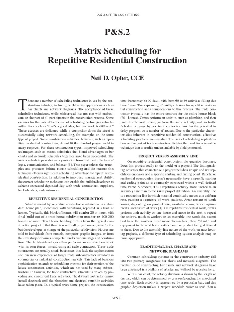 Matrix Scheduling For Repetitive Residential Construction | PDF ...