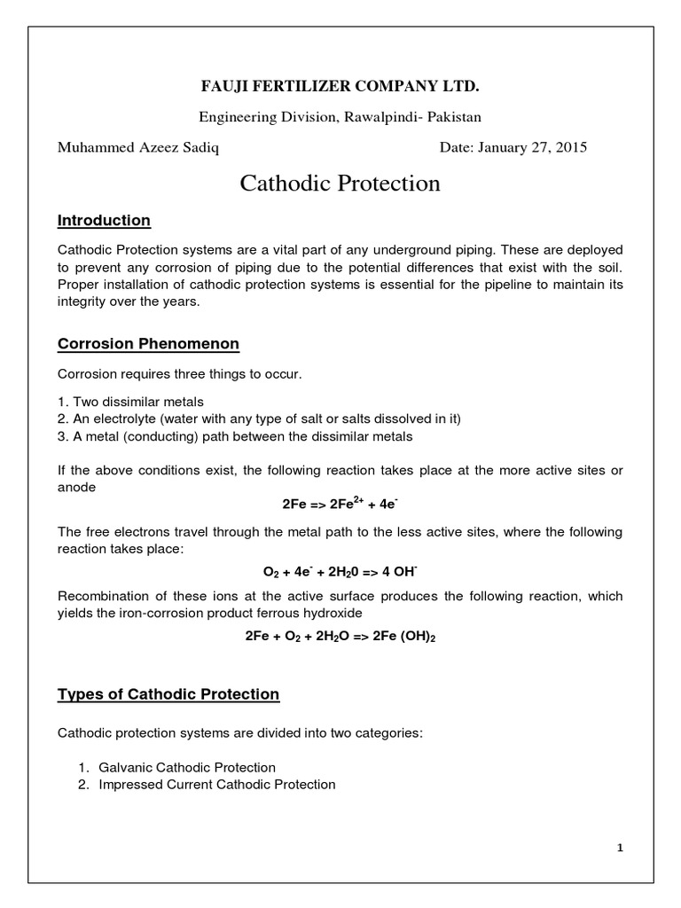 Report - Cathodic Protection | PDF | Anode | Corrosion