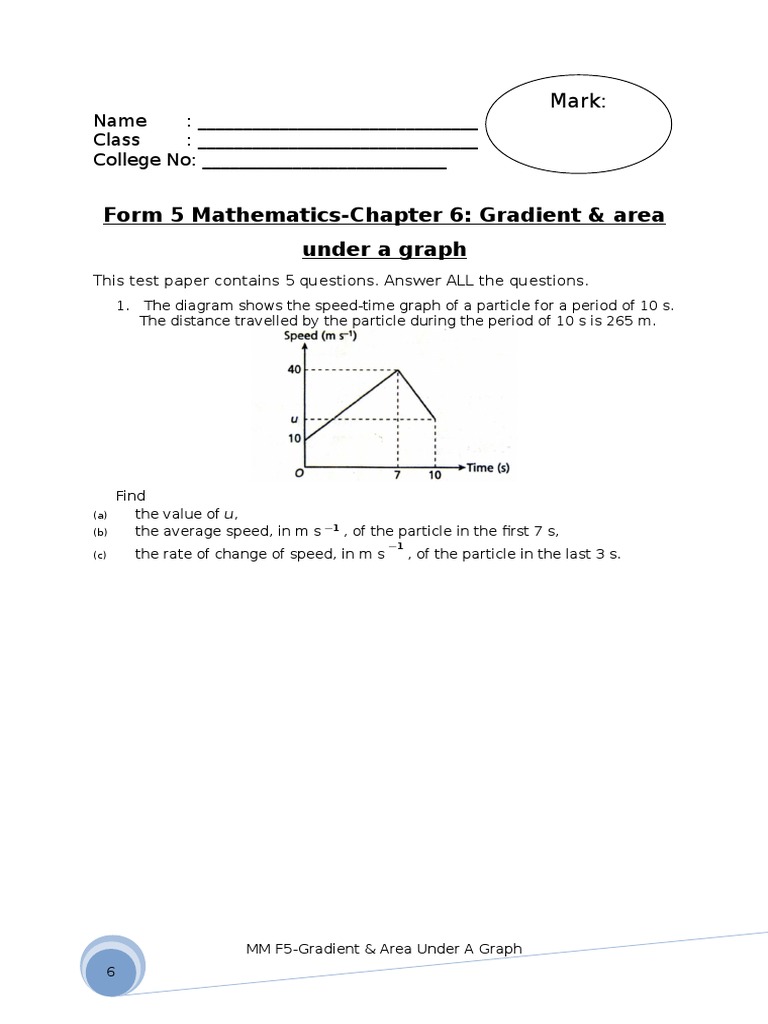 Quiz MM f5 Gradient and Area Under A Graph | PDF