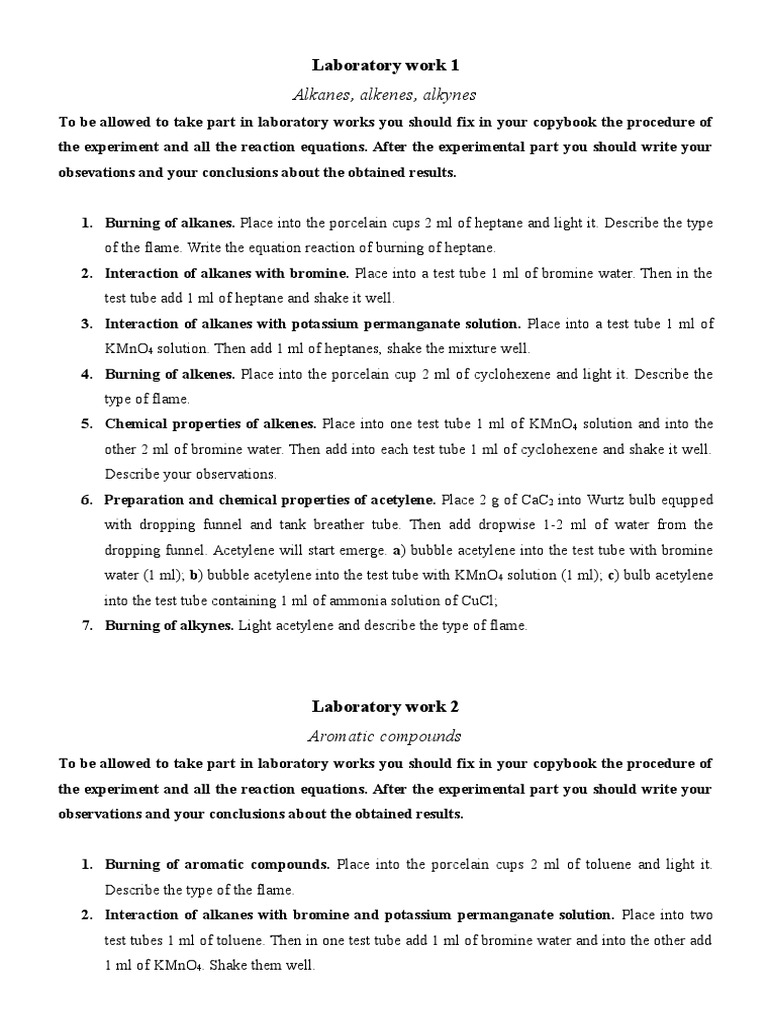Chemistry Lab Experiments Guide | PDF | Alkene | Precipitation (Chemistry)