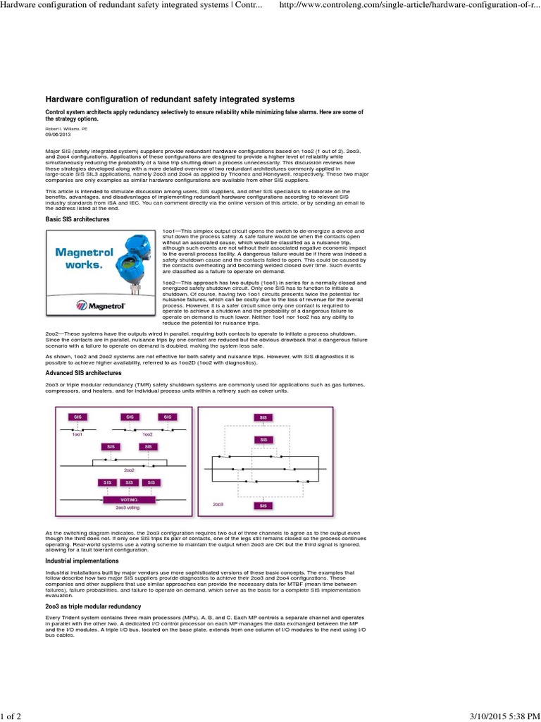 Hardware Configuration of Redundant Safety Integrated Systems - Control ...