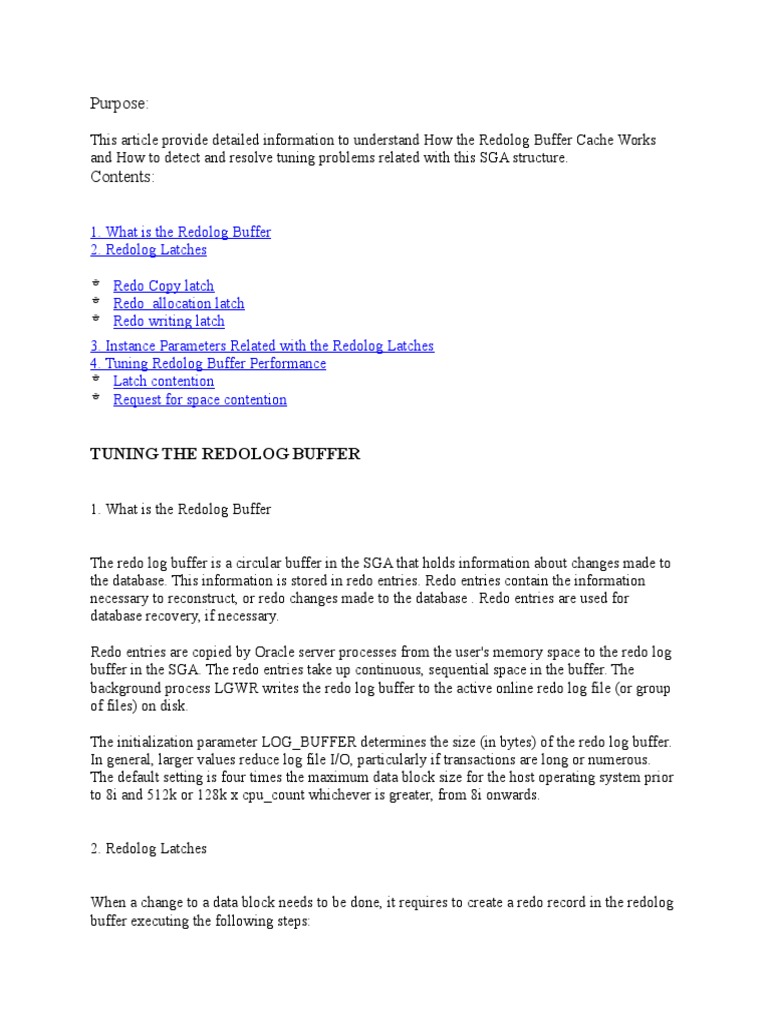 Tuning The Redolog Buffer Cache and Resolving Redo Latch Contention | PDF | Oracle Database ...