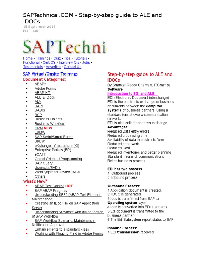 SAPTechnical Idoc & Ale | PDF | Electronic Data Interchange | Sap Se