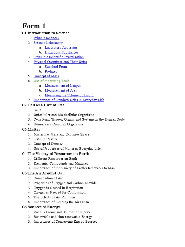 Form 1: 01 Introduction To Science | PDF | Matter | Senses