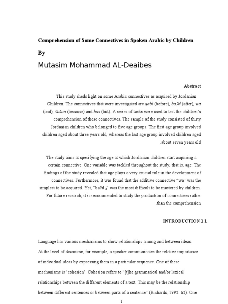 Comprehension of Some Connectives in Spoken Arabic by Children - by ...