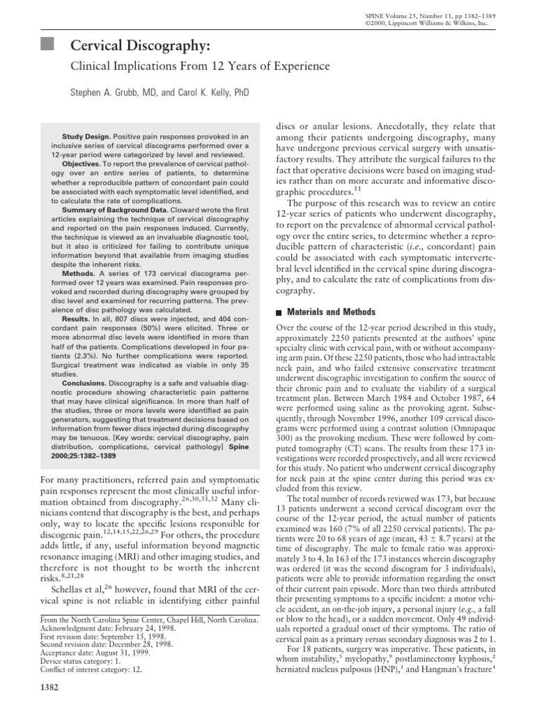Cervical Discography | PDF | Pain | Shoulder