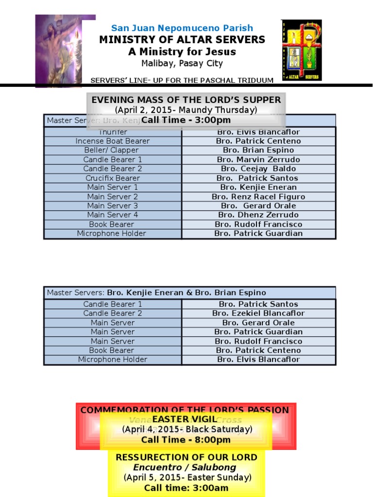 Altar Servers' Paschal Schedule | PDF | Foreign Language Studies | Art