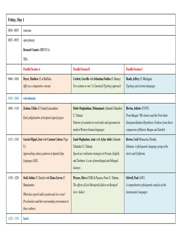 Mpi 2015 Comrie Conference Program | PDF | Linguistic Typology | Verb
