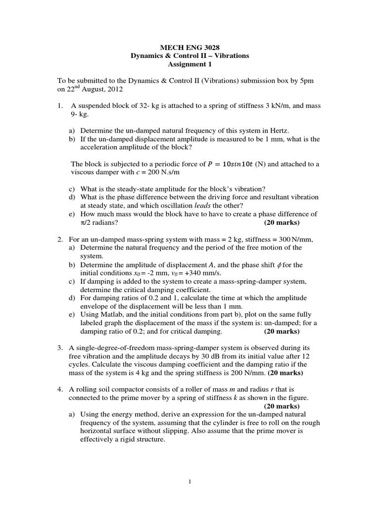 Vibration Assignment | PDF | Physical Phenomena | Dynamics (Mechanics)