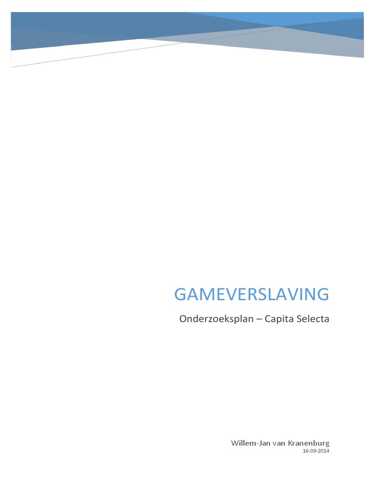 Onderzoeksplan Gameverslaving | PDF