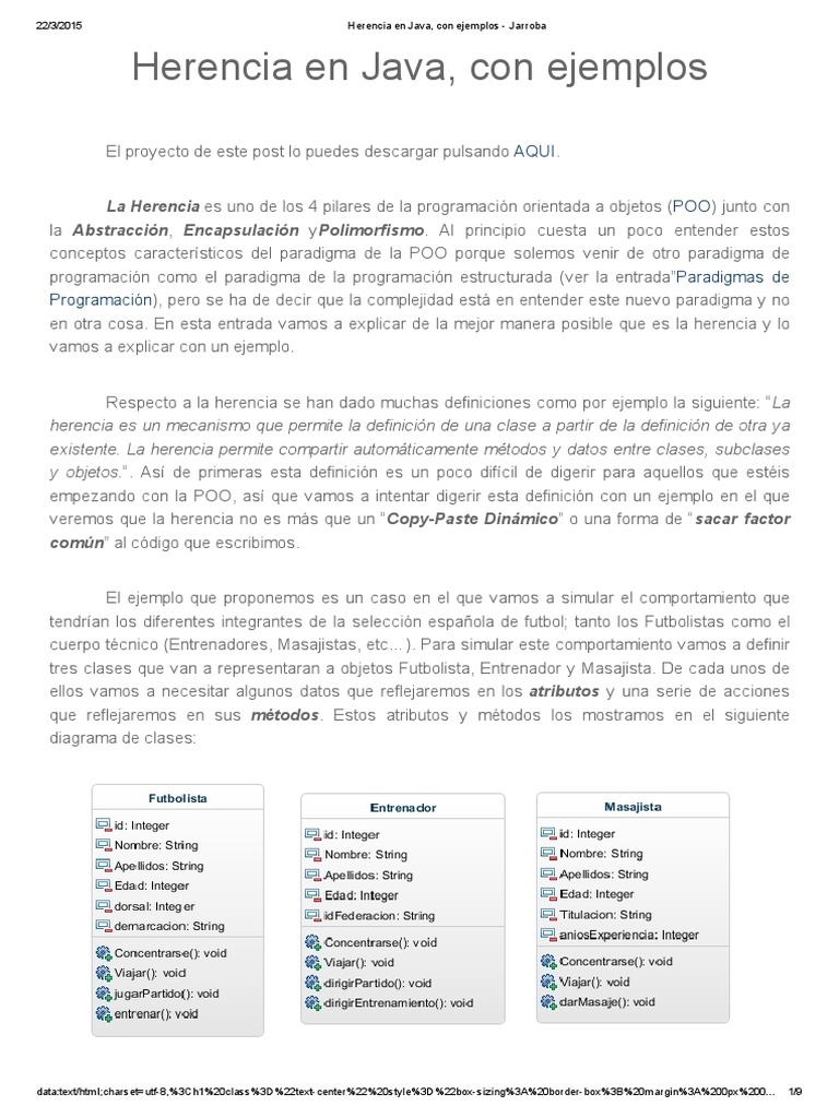 Herencia en Java, Con Ejemplos - Jarroba | PDF | Herencia (Programación ...
