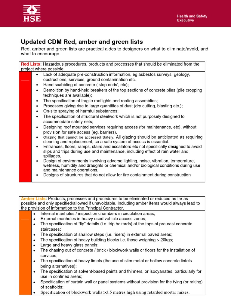Updated Hse Red Amber Green | Building Engineering | Industries