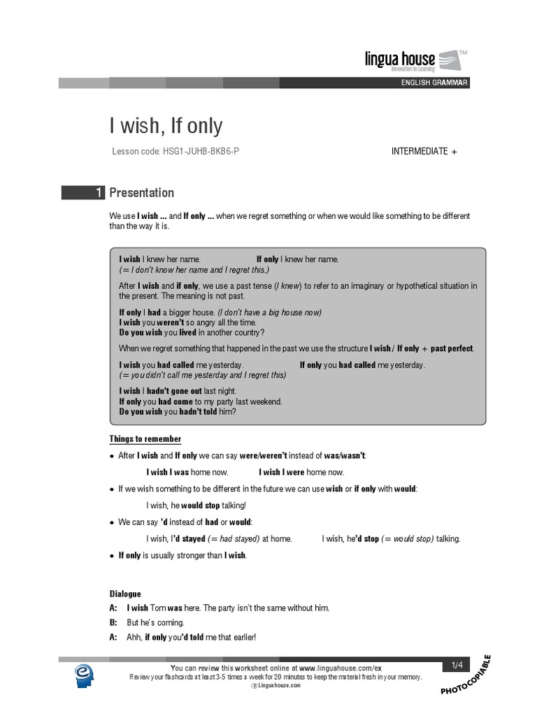 I Wish, If Only Lesson Plan | PDF