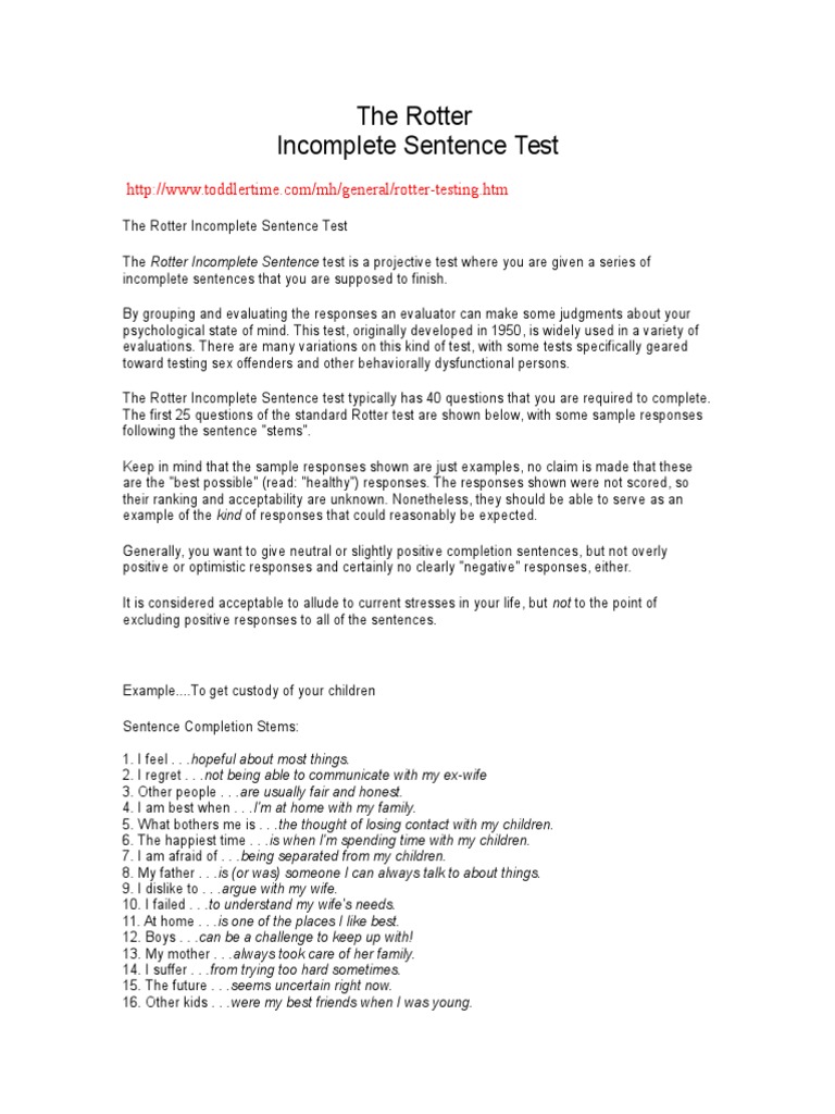 Rotter Incomplete Sentence Test Explained | PDF | Neuroscience | Cognition