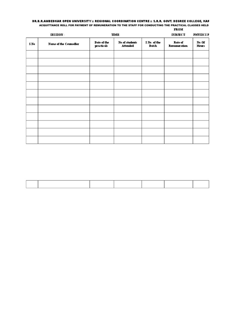 Acquittance Roll for Practical Classes | PDF | Science & Mathematics ...