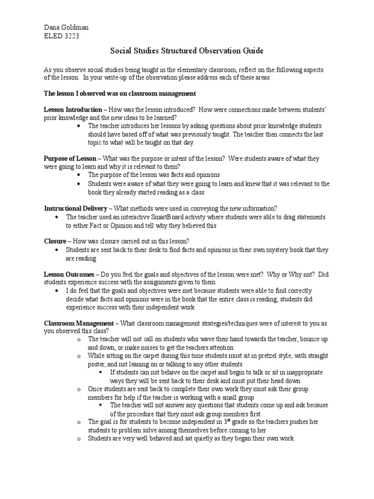 Structured Observation in Social Studies | PDF | Classroom Management ...