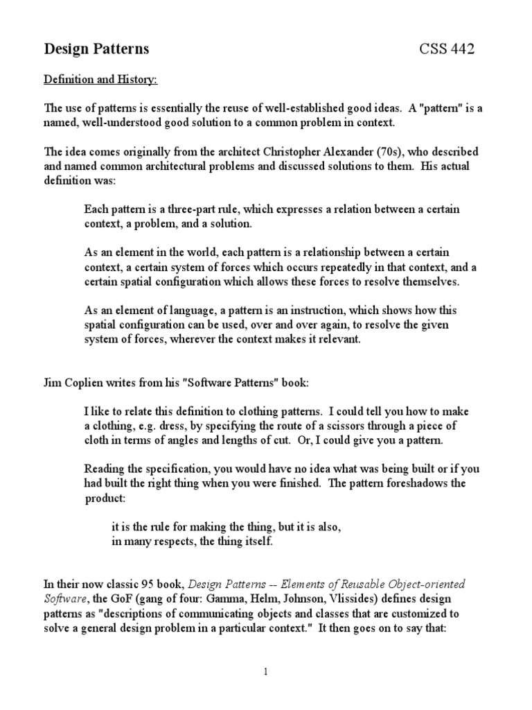 Design Patterns: Software, The Gof (Gang of Four: Gamma, Helm, Johnson, Vlissides) Defines ...