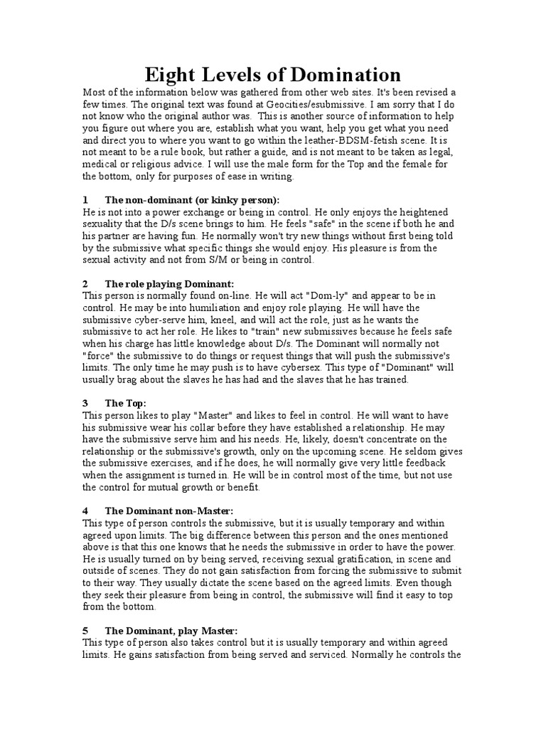 Eight Levels of Domination | PDF | Bdsm | Dominance And Submission