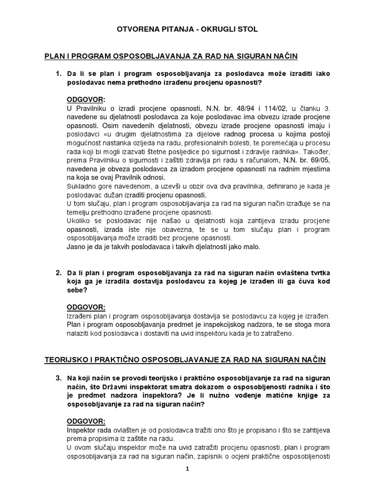 Plan I Program Osposobljavanja Za Rad Na Siguran Način | PDF