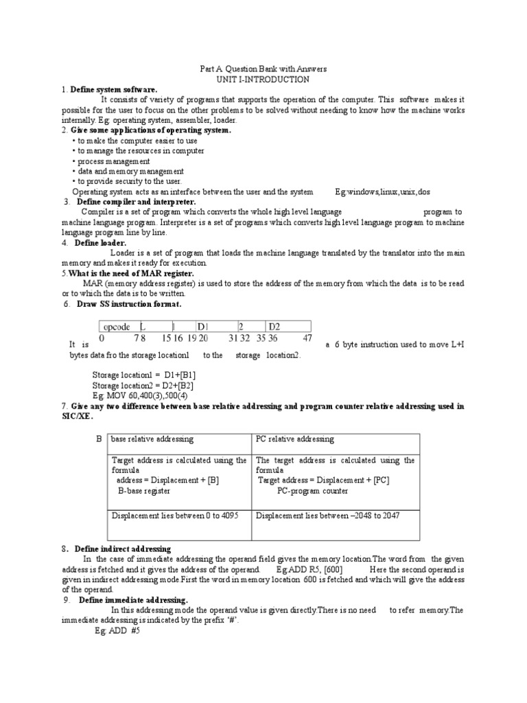 University Solved Answers Unit 1 Ss System Software Notes Pdf Instruction Set Computer
