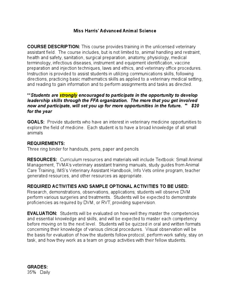 Advanced Animal Science Course Overview | PDF | Veterinary Physician ...