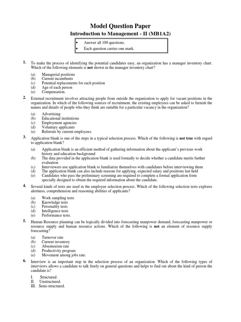 Management II Model Question Paper | PDF | Performance Appraisal ...