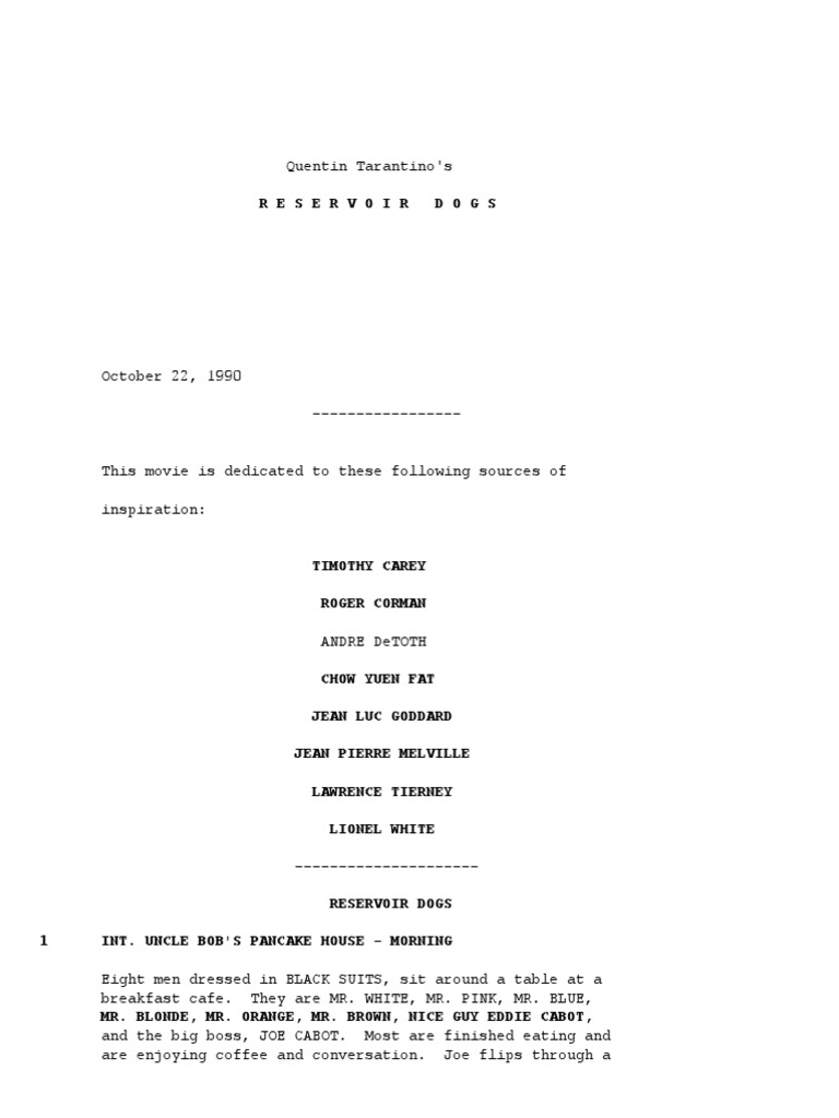 Reservoir Dogs Script | Download Free PDF | Leisure