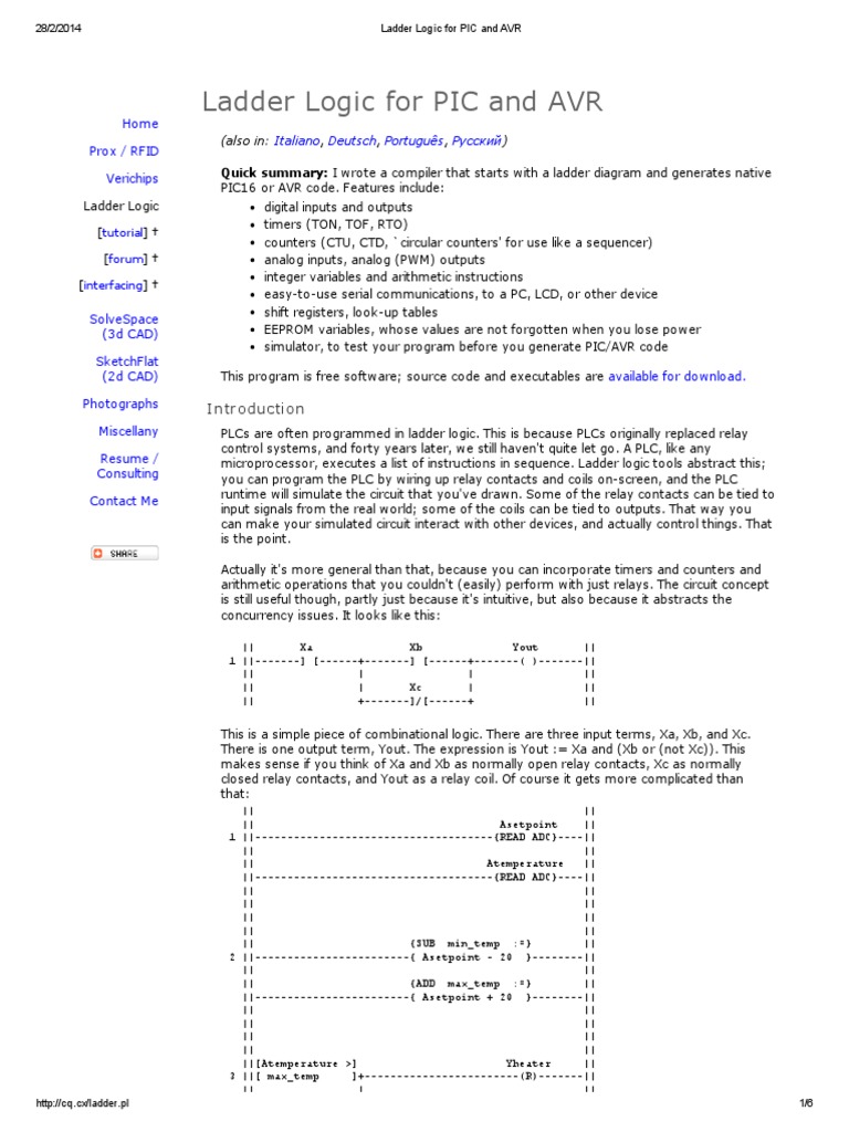 Ladder Logic Compiler for PIC/AVR | PDF | Programmable Logic Controller ...