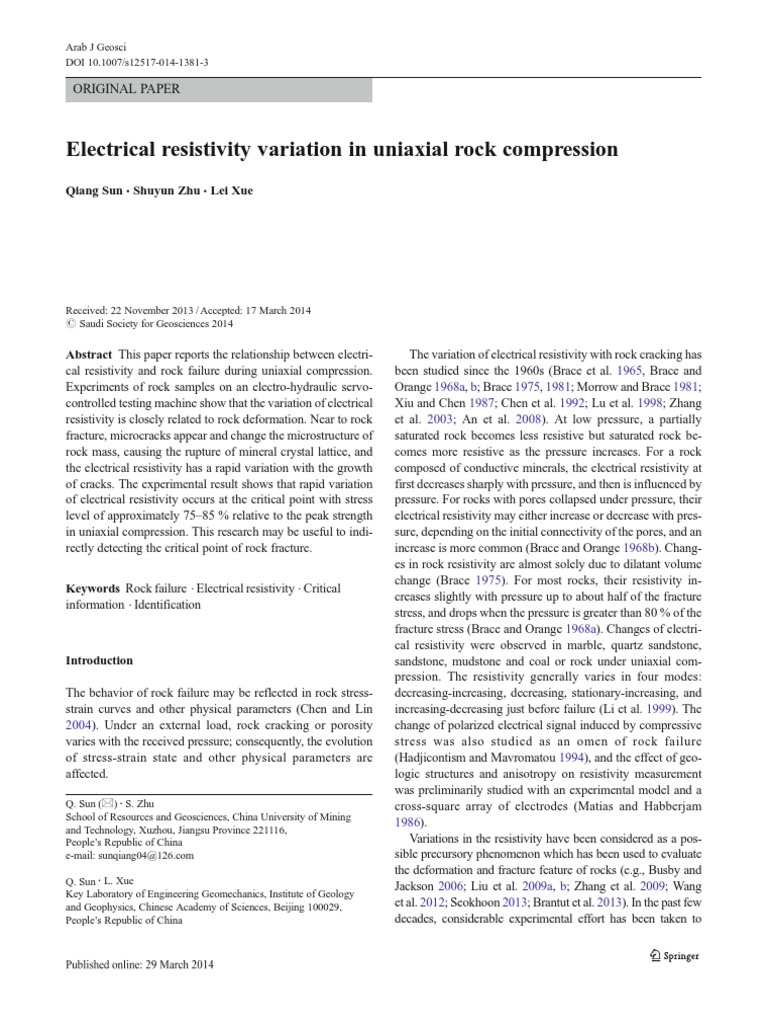 Electrical Resistivity in Rock Compression | PDF | Fracture ...