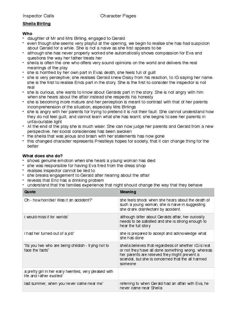 Inspector Calls Sheila | PDF