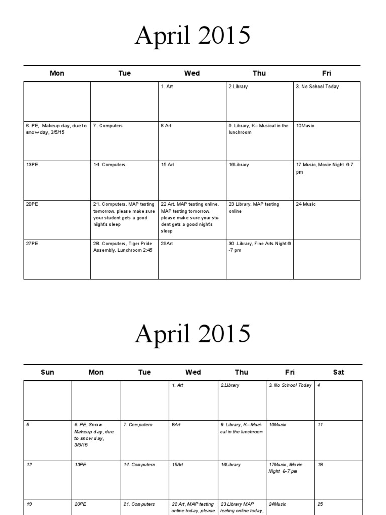 April Calendar | PDF | Language Arts & Discipline