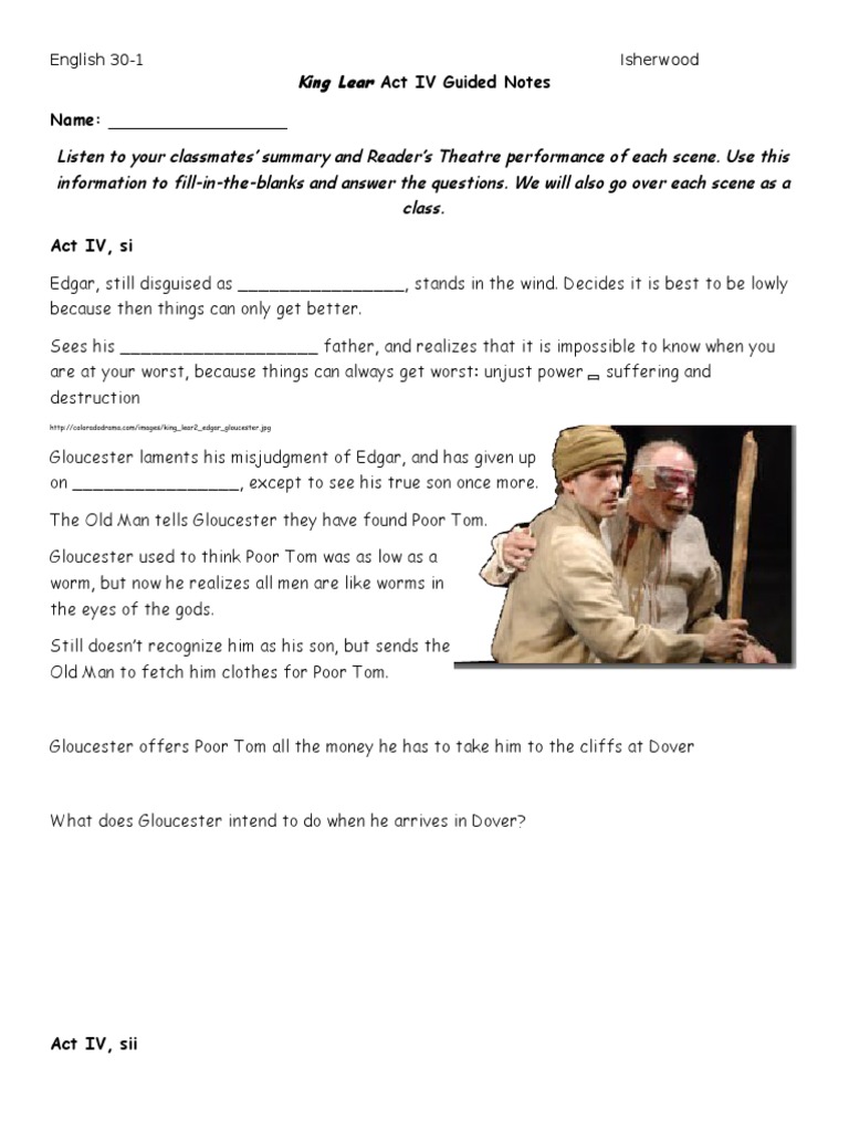Guided Notes and Questions Act IV | PDF | King Lear