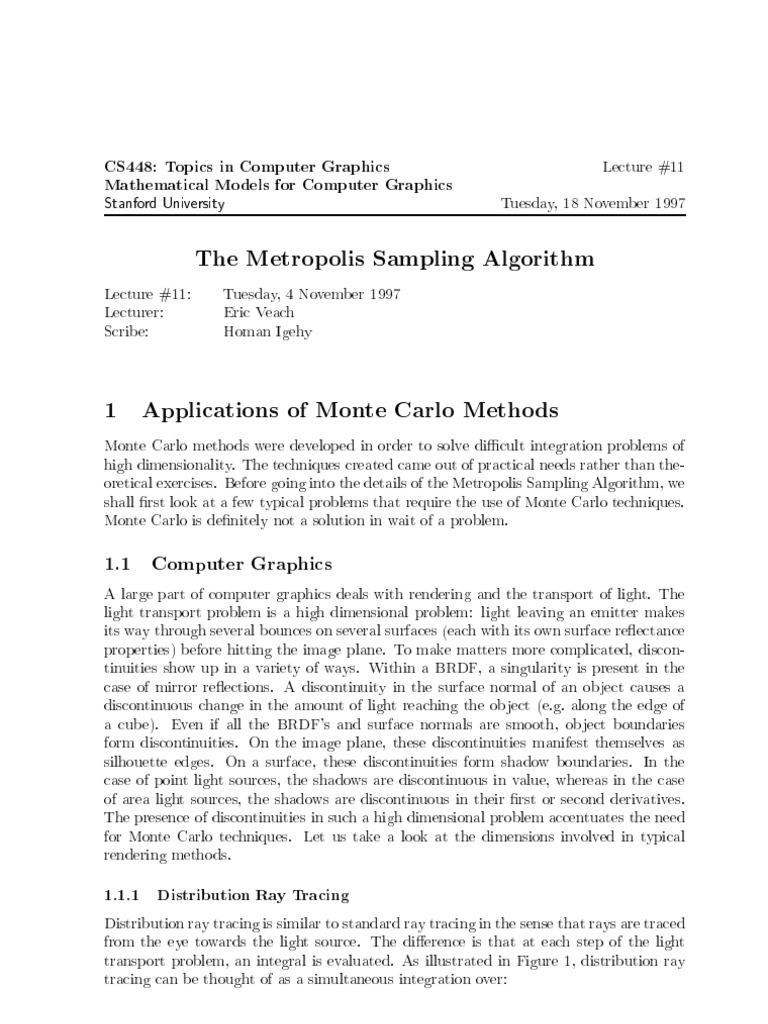 The Metropolis Sampling Algorithm: 1.1 Computer Graphics | PDF | Monte ...