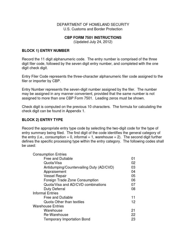 CBP Form 7501 - Instructions | PDF | Social Security Number | U.S ...