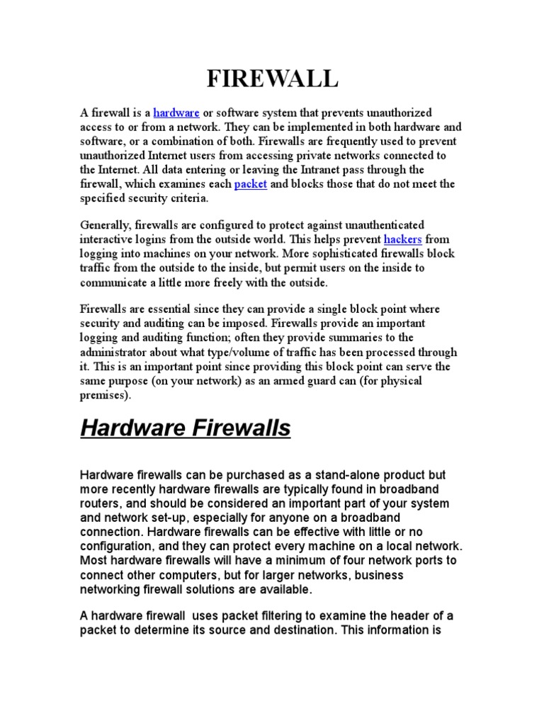 Firewall: Hardware Firewalls | PDF | Proxy Server | Firewall (Computing)