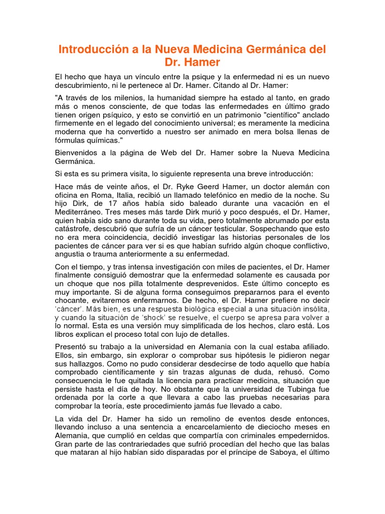 Introducción A La Nueva Medicina Germánica Del DR Hamer | PDF | Metástasis | Cáncer