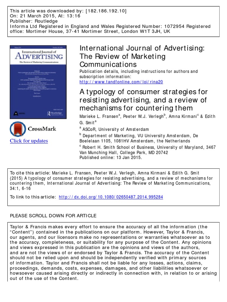 A Typology of Consumer Strategies For Advertising | PDF | Persuasion ...