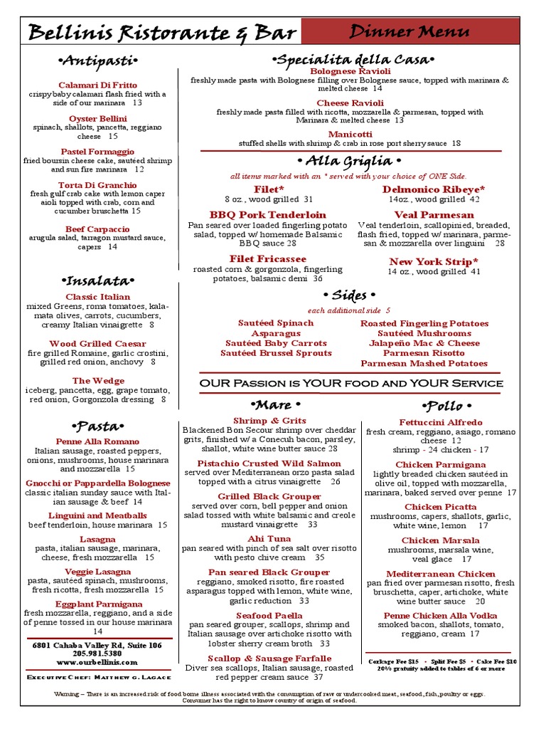 Bellinis Main Menu | PDF | Salad | Foods