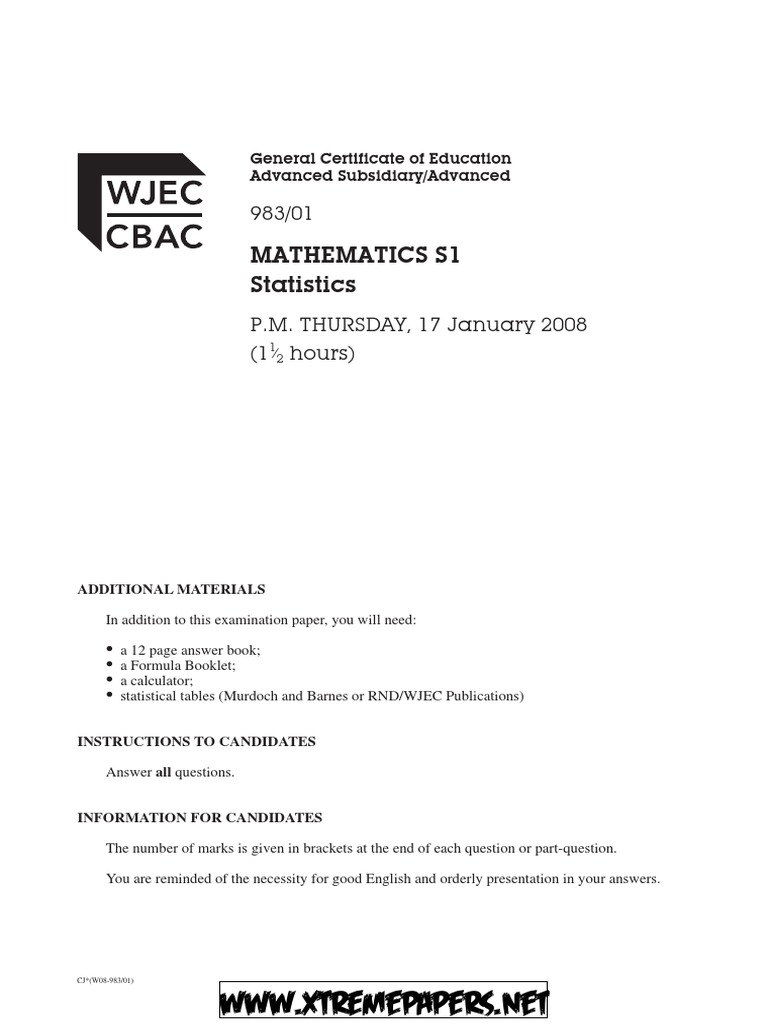 WJEC A Level Maths Statistics Exam Paper | PDF | Probability ...