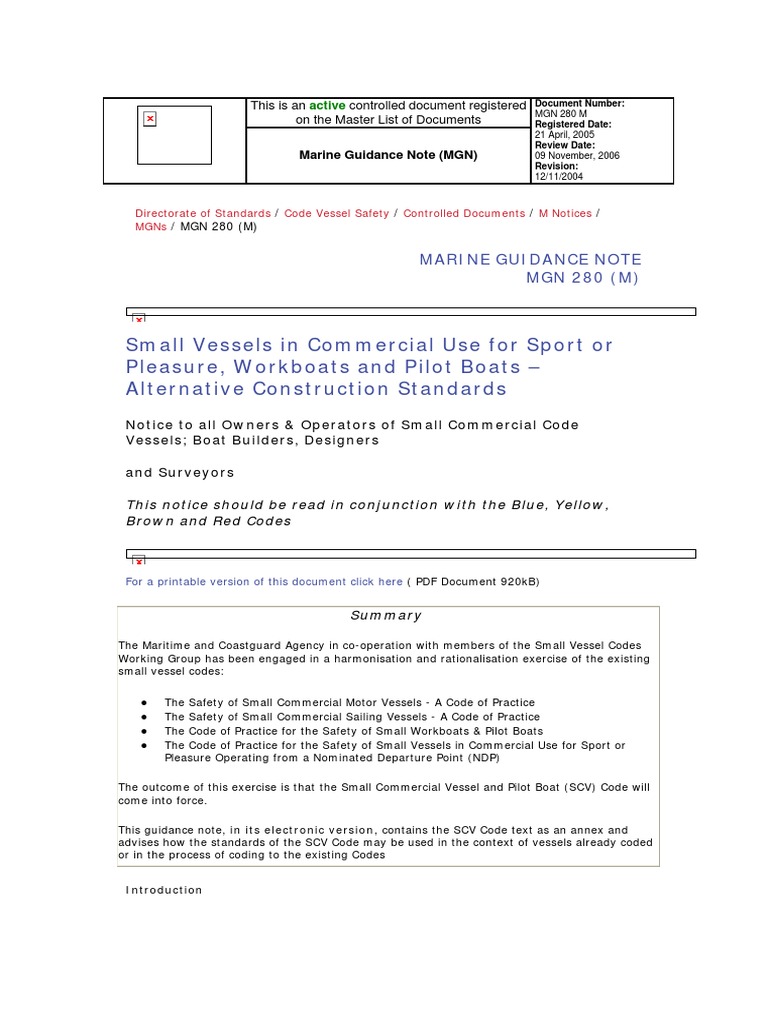 MGN 280 | PDF | Sea Captain | Safety