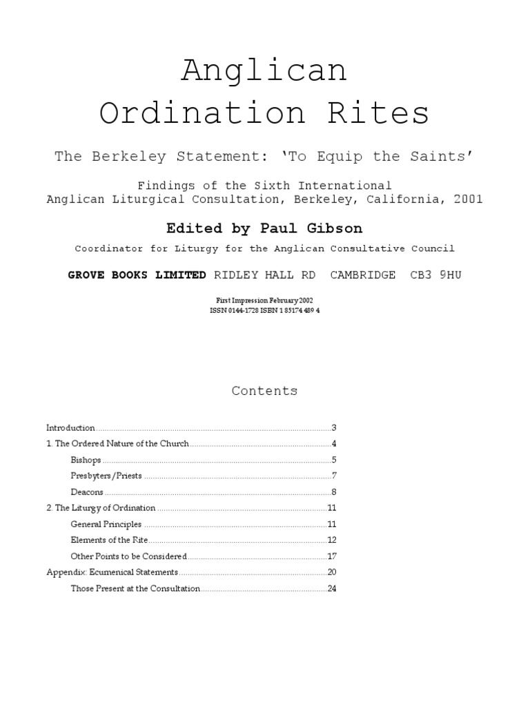 Anglican Ordination Rites - Berkeley Statement To Equip The Saints ...