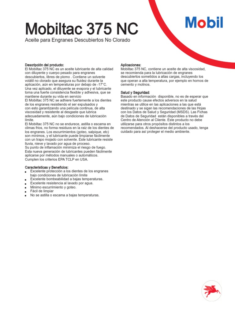 Hoja MSDS Mobiltac 375 NC PDF | PDF | Lubricante | Petróleo
