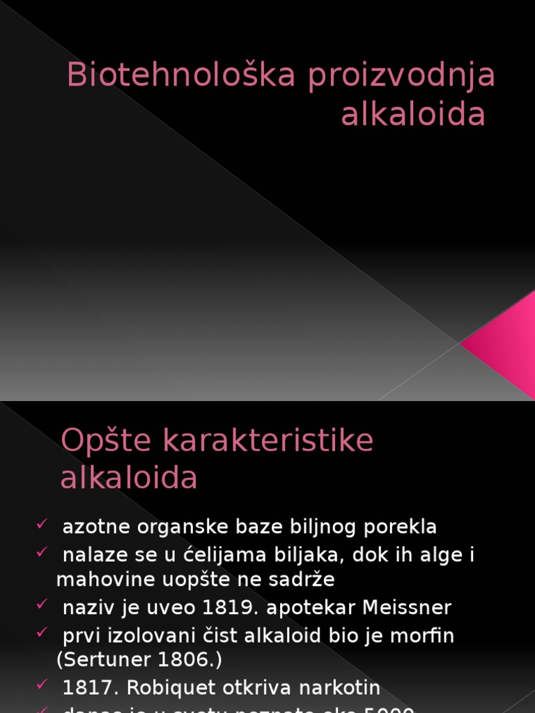 Biotehnoloska Proizvodnja Alkaloida | PDF
