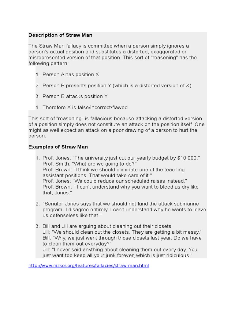 Description of Straw Man | PDF | Fallacy | Logic