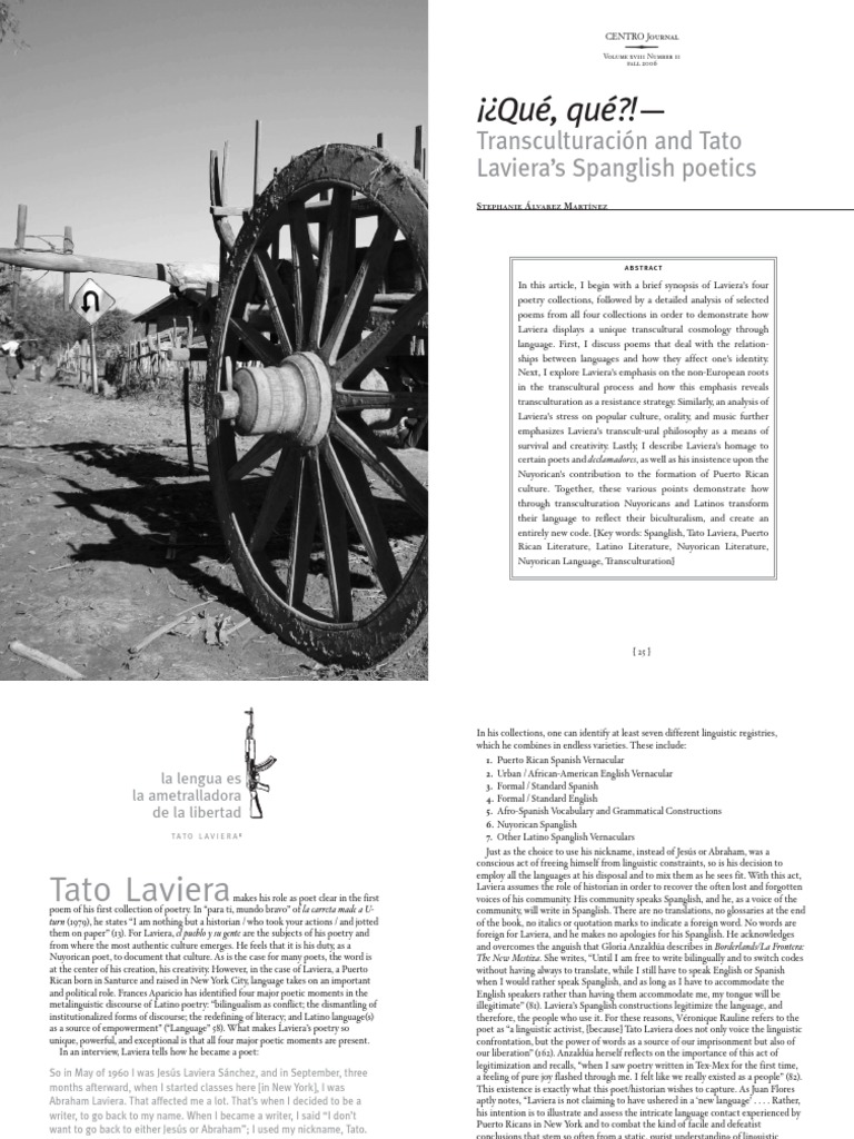 Transculturation and Tato Laviera’s Spanglish poetics | PDF | Poetry ...