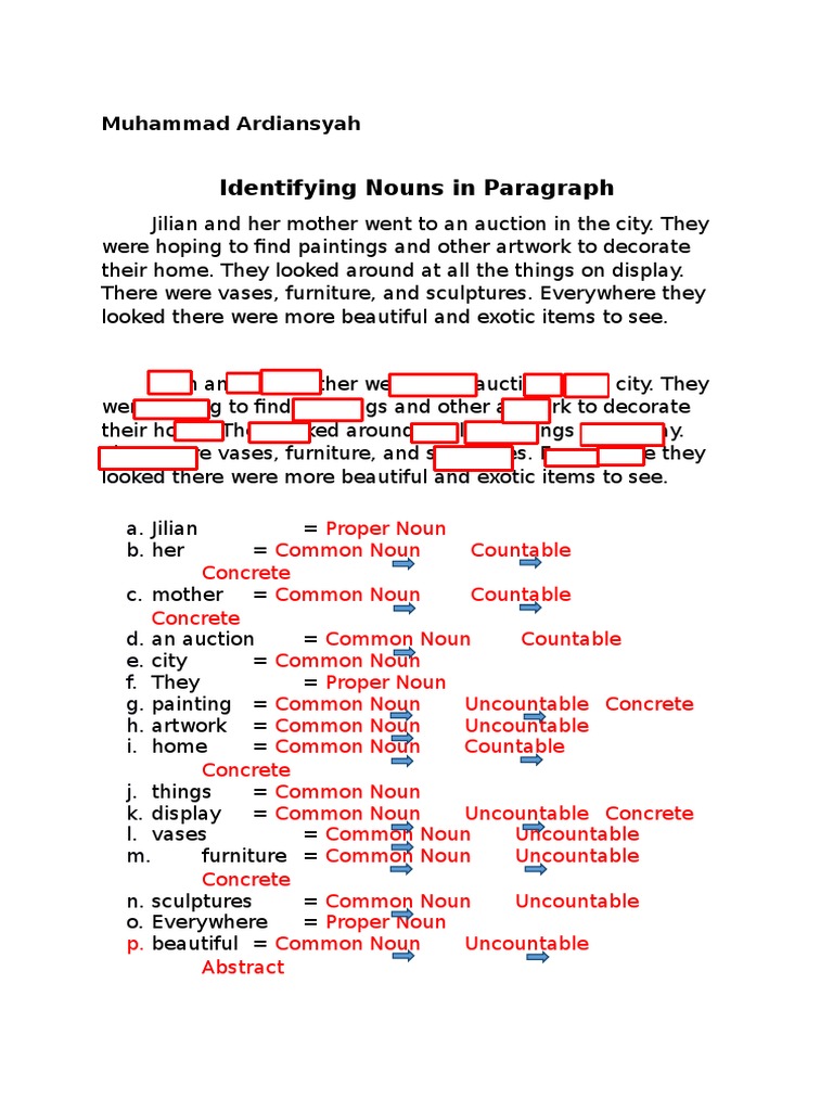 Identifying Nouns in Paragraph | PDF | Art